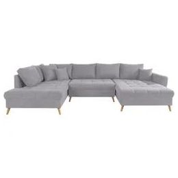 Wohnlandschaft Home Affaire "Penelope Luxus U-Form", grau (hellgrau), B:339cm H:90cm T:190cm, Samtoptik (100% Polyester), Struktur fein (100% Polyester), Struktur (100%Polyester), Sofas, mit besonders hochwertiger Polsterung für bis zu 140 kg pro Sitzfläche