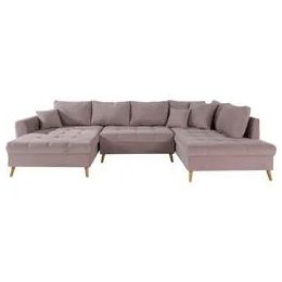 Wohnlandschaft Home Affaire "Penelope Luxus U-Form" Sofas Gr. B/H/T: 339cm x 90cm x 190cm, Luxus-Microfaser weich, Recamiere links, rosa (flamingo) mit besonders hochwertiger Polsterung für bis zu 140 kg pro Sitzfläche