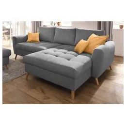 Ecksofa Home Affaire "Blackburn II, L-Form" Sofas Gr. B/H/T: 246cm x 90cm x 170cm, Microfaser PRIMABELLE, Recamiere rechts, grau (hellgrau) Mit Kaltschaumpolsterung bis 140 kg belastbar