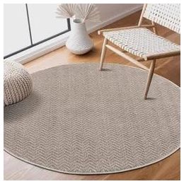 Teppich Carpet City "Friseé-Teppich FANCY805" Teppiche Gr. Ø 200cm, 12mm, beige Kurzflor, Einfarbig, 3D-Optik, Zickzack Look