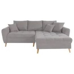 Ecksofa Home Affaire "Blackburn II, L-Form" Sofas Gr. B/H/T: 246cm x 90cm x 170cm, Struktur fein, Recamiere rechts, grau (hellgrau) Mit Kaltschaumpolsterung bis 140 kg belastbar