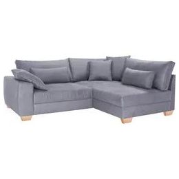 Ecksofa Home Affaire "Helena II DuraSpring" Sofas Gr. B/H/T: 227 cm x 88 cm x 190 cm, Luxus-Microfaser in Lederoptik, Ottomane rechts, mit Bettfunktion, silberfarben (silber) mit Taschenfederkern, bis 140 kg belastbar, wahlweise Bett