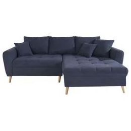 Ecksofa Home Affaire "Blackburn II, L-Form" Sofas Gr. B/H/T: 246cm x 90cm x 170cm, Struktur fein, Recamiere rechts, blau (marine) Mit Kaltschaumpolsterung bis 140 kg belastbar