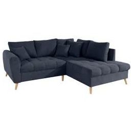 Ecksofa Home Affaire "Blackburn II, L-Form" Sofas Gr. B/H/T: 224cm x 90cm x 191cm, Struktur fein, Ottomane rechts, blau (marine) Mit Kaltschaumpolsterung bis 140 kg belastbar