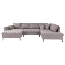 Wohnlandschaft Home Affaire "Penelope Luxus U-Form" Sofas Gr. B/H/T: 339cm x 90cm x 190cm, Luxus-Microfaser Lederoptik, Recamiere links, grau (taupe) mit besonders hochwertiger Polsterung für bis zu 140 kg pro Sitzfläche