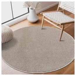 Teppich Carpet City "Friseé-Teppich FANCY900" Teppiche Gr. Ø 200cm, 12mm, beige Kurzflor, Einfarbig, 3D-Optik, Streifen Look