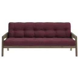 Schlafsofa KARUP DESIGN Sofas Gr. B/H/T: 204cm x 40cm x 90cm, Gestell: Carob Brown, rot (bordeaux) Mit Holzstruktur, inkl. Futonmatratze, Liegefläche 130x190 cm