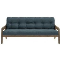 Schlafsofa KARUP DESIGN Sofas Gr. B/H/T: 204cm x 40cm x 90cm, Gestell: Carob Brown, blau (petrolblau) Mit Holzstruktur, inkl. Futonmatratze, Liegefläche 130x190 cm