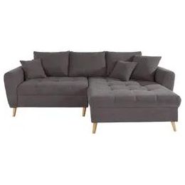 Ecksofa Home Affaire "Blackburn II, L-Form" Sofas Gr. B/H/T: 246cm x 90cm x 170cm, Struktur fein, Recamiere rechts, grau (anthrazit) Mit Kaltschaumpolsterung bis 140 kg belastbar