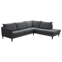 Ecksofa ATLANTIC HOME COLLECTION "Rekvik L-Form" Sofas Gr. B/H: 258cm x 79cm, Struktur, Recamiere rechts, grau (anthrazit) mit Wellenunterfederung, Massivholzfüßen