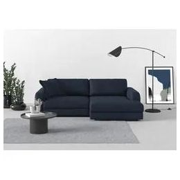 Ecksofa Trendmanufaktur "Bourbon, Designsofa mit tollem Sitzkomfort, L-Form" Sofas Gr. B/H/T: 250cm x 84cm x 176cm, Struktur, mega-Recamiere rechts, XXL mit Sitztiefenverstellung, blau (nachtblau) extra tiefe Sitzfläche, wahlweise mit Sitztiefenverstellung