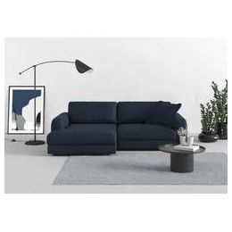 Ecksofa Trendmanufaktur "Bourbon, Designsofa mit tollem Sitzkomfort, L-Form" Sofas Gr. B/H/T: 250 cm x 84 cm x 176 cm, Struktur, mega-Recamiere links, XXL mit Sitztiefenverstellung, blau (nachtblau) extra tiefe Sitzfläche, wahlweise mit Sitztiefenverstellung