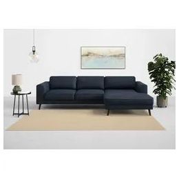 Ecksofa Trendmanufaktur "Lumber Jack, elegantes Designsofa, L-Form" Sofas Gr. B/H/T: 280cm x 85cm x 167cm, Struktur, Recamiere rechts-Bettfunktion links, mit Bettfunktion-mit Bettkasten, blau (nachtblau) wahlweise mit Bettfunktion u. Bettkasten