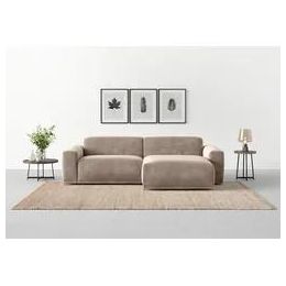 Ecksofa Trendmanufaktur "Braga, mit hochwertigem Kaltschaum, L-Form, in Cord erhältlich" Sofas Gr. B/H/T: 255cm x 72cm x 160cm, Breitcord RIBBON, Recamiere rechts, beige modernes Sofa, Couch mit hohem Sitzkomfort, 25572160 cm (BHT)