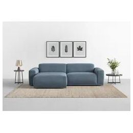 Ecksofa Trendmanufaktur "Braga, mit hochwertigem Kaltschaum, L-Form, in Cord erhältlich" Sofas Gr. B/H/T: 255cm x 72cm x 160cm, Struktur weich LENNON, Recamiere links, blau (blue horizon) modernes Sofa, Couch mit hohem Sitzkomfort, 25572160 cm (BHT)