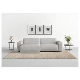 Ecksofa Trendmanufaktur "Braga, mit hochwertigem Kaltschaum, L-Form, in Cord erhältlich" Sofas Gr. B/H/T: 255cm x 72cm x 160cm, Struktur fein JOIZ, Recamiere links, weiß (silber) modernes Sofa, Couch mit hohem Sitzkomfort, 25572160 cm (BHT)