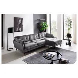 Ecksofa TRENDS BY HG "Amira L-Form" Sofas Gr. B/H/T: 270cm x 84cm x 155cm, Luxus-Microfaser, Recamiere rechts, grau (anthrazit) mit Strasssteinen und goldfarben Applikationen