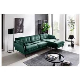 Ecksofa TRENDS BY HG "Amira L-Form" Sofas Gr. B/H/T: 270cm x 84cm x 155cm, Luxus-Microfaser, Recamiere rechts, grün (dunkelgrün) mit Strasssteinen und goldfarben Applikationen