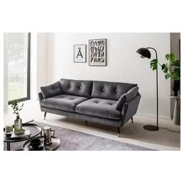 3-Sitzer TRENDS BY HG "Amira" Sofas Gr. B/H/T: 207cm x 84cm x 93cm, Luxus-Microfaser, grau (anthrazit) mit Strasssteinen und goldfarben Applikationen