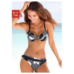 Mendler Bügel-Bikini LASCANA Gr. 42, Cup E, grau (grau-bedruckt) Damen Bikini-Sets florales Design, Bikini-Hose mit Vordermieder, Hose Ziergürtel