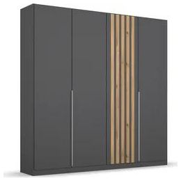 Drehtürenschrank Rauch "Kleiderschrank Schrank Garderobe Garderobenschrank LAMELLA" Schränke Gr. B/H/T: 181,0cm x 210,0cm x 54,0cm, 4 St., grau (graumetallic/eiche artisan) mit eleganter Lamellenabsetzung MADE IN GERMANY