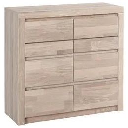 Kommode Home Affaire "Silkeborg", braun (eiche weiß gekalkt teilmassiv), Holzwerkstoff eichefarben weiß gekalkt (Korpsu) / Massivholz Eiche weiß gekalkt (Front), Holz teilmassiv, Sideboards, Breite 90 cm