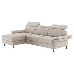 Ecksofa Home Affaire "Calypso L-Form" Sofas Gr. B/H/T: 260cm x 85cm x 172cm, Flachgewebe, Recamiere links, mit Kopfteilverstellung-mit Armteilfunktion-ohne Bettfunktion-ohne Bettkasten-mit Relaxfunktion im Sofa 2,5- Sitzer-mit Relaxfunktion in der Recamiere, beige (nature) mit motorischen Funktionen im Sofa und Recamiere