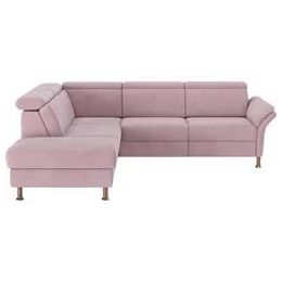 Ecksofa Home Affaire "Calypso L-Form" Sofas Gr. B/H/T: 259cm x 85cm x 227cm, Struktur, Ottomane links, mit Kopfteilverstellung-mit Armteilfunktion-ohne Bettfunktion-ohne Stauraum-mit Relaxfunktion im Sofa 2,5- Sitzer, rosa (altrosa) mit Relaxfunktion motorisch im Sofa 2,5- Sitzer