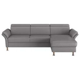 Ecksofa Home Affaire "Calypso L-Form" Sofas Gr. B/H/T: 260cm x 85cm x 172cm, Luxus-Microfaser, Recamiere rechts, mit Kopfteilverstellung-mit Armteilfunktion-ohne Bettfunktion-ohne Bettkasten-ohne Relaxfunktion im Sofa 2,5- Sitzer-ohne Relaxfunktion in der Recamiere, grau (hellgrau) mit motorischen Funktionen im Sofa und Recamiere