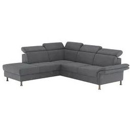 Ecksofa Home Affaire "Calypso L-Form" Sofas Gr. B/H/T: 259cm x 85cm x 227cm, Flachgewebe, Ottomane links, mit Kopfteilverstellung-mit Armteilfunktion-mit Bettfunktion-mit Stauraum-ohne Relaxfunktion im Sofa 2,5- Sitzer, grau (anthrazit) mit Relaxfunktion motorisch im Sofa 2,5- Sitzer