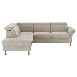 Ecksofa Home Affaire "Calypso L-Form" Sofas Gr. B/H/T: 259cm x 85cm x 227cm, Flachgewebe, Ottomane links, mit Kopfteilverstellung-mit Armteilfunktion-ohne Bettfunktion-ohne Stauraum-ohne Relaxfunktion im Sofa 2,5- Sitzer, beige (nature) mit Relaxfunktion motorisch im Sofa 2,5- Sitzer