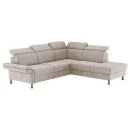 Ecksofa Home Affaire "Calypso L-Form" Sofas Gr. B/H/T: 259cm x 85cm x 227cm, Flachgewebe, Ottomane rechts, mit Kopfteilverstellung-mit Armteilfunktion-ohne Bettfunktion-ohne Stauraum-mit Relaxfunktion im Sofa 2,5- Sitzer, beige (nature) mit Relaxfunktion motorisch im Sofa 2,5- Sitzer