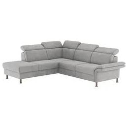 Ecksofa Home Affaire "Calypso L-Form" Sofas Gr. B/H/T: 259cm x 85cm x 227cm, Flachgewebe, Ottomane links, mit Kopfteilverstellung-mit Armteilfunktion-ohne Bettfunktion-ohne Stauraum-mit Relaxfunktion im Sofa 2,5- Sitzer, grau (hellgrau) mit Relaxfunktion motorisch im Sofa 2,5- Sitzer