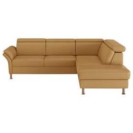 Ecksofa Home Affaire "Calypso L-Form" Sofas Gr. B/H/T: 259cm x 85cm x 227cm, Luxus-Microfaser, Ottomane rechts, mit Kopfteilverstellung-mit Armteilfunktion-ohne Bettfunktion-ohne Stauraum-ohne Relaxfunktion im Sofa 2,5- Sitzer, gelb (dijon) mit Relaxfunktion motorisch im Sofa 2,5- Sitzer