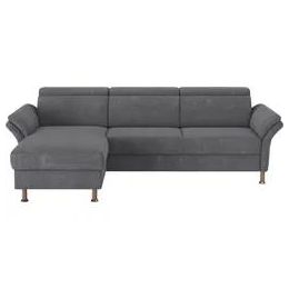 Ecksofa Home Affaire "Calypso L-Form" Sofas Gr. B/H/T: 260cm x 85cm x 172cm, Flachgewebe, Recamiere links, ohne Kopfteilverstellung-ohne Armteilfunktion-ohne Bettfunktion-ohne Bettkasten-ohne Relaxfunktion im Sofa 2,5- Sitzer-ohne Relaxfunktion in der Recamiere, grau (anthrazit) mit motorischen Funktionen im Sofa und Recamiere