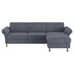 Ecksofa Home Affaire "Calypso L-Form" Sofas Gr. B/H/T: 260cm x 85cm x 172cm, Flachgewebe, Recamiere rechts, mit Kopfteilverstellung-mit Armteilfunktion-ohne Bettfunktion-ohne Bettkasten-ohne Relaxfunktion im Sofa 2,5- Sitzer-ohne Relaxfunktion in der Recamiere, grau (grau, blau) mit motorischen Funktionen im Sofa und Recamiere