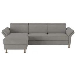 Ecksofa Home Affaire "Calypso L-Form" Sofas Gr. B/H/T: 260cm x 85cm x 172cm, Struktur, Recamiere links, mit Kopfteilverstellung-mit Armteilfunktion-ohne Bettfunktion-ohne Bettkasten-ohne Relaxfunktion im Sofa 2,5- Sitzer-ohne Relaxfunktion in der Recamiere, grau mit motorischen Funktionen im Sofa und Recamiere