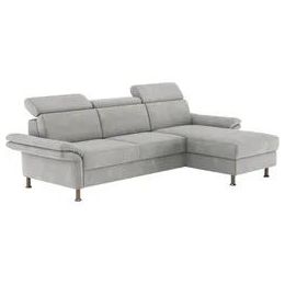 Ecksofa Home Affaire "Calypso L-Form" Sofas Gr. B/H/T: 260cm x 85cm x 172cm, Flachgewebe, Recamiere rechts, mit Kopfteilverstellung-mit Armteilfunktion-mit Bettfunktion-mit Bettkasten-ohne Relaxfunktion im Sofa 2,5- Sitzer-ohne Relaxfunktion in der Recamiere, grau (hellgrau) mit motorischen Funktionen im Sofa und Recamiere