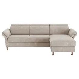 Ecksofa Home Affaire "Calypso L-Form" Sofas Gr. B/H/T: 260cm x 85cm x 172cm, Flachgewebe, Recamiere rechts, ohne Kopfteilverstellung-ohne Armteilfunktion-ohne Bettfunktion-ohne Bettkasten-ohne Relaxfunktion im Sofa 2,5- Sitzer-ohne Relaxfunktion in der Recamiere, beige (nature) mit motorischen Funktionen im Sofa und Recamiere