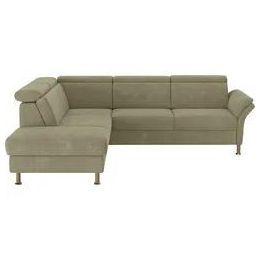 Ecksofa Home Affaire "Calypso L-Form" Sofas Gr. B/H/T: 259cm x 85cm x 227cm, Flachgewebe, Ottomane links, ohne Kopfteilverstellung-ohne Armteilfunktion-ohne Bettfunktion-ohne Stauraum-ohne Relaxfunktion im Sofa 2,5- Sitzer, grün mit Relaxfunktion motorisch im Sofa 2,5- Sitzer