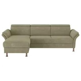 Ecksofa Home Affaire "Calypso L-Form" Sofas Gr. B/H/T: 260cm x 85cm x 172cm, Flachgewebe, Recamiere links, mit Kopfteilverstellung-mit Armteilfunktion-ohne Bettfunktion-ohne Bettkasten-ohne Relaxfunktion im Sofa 2,5- Sitzer-ohne Relaxfunktion in der Recamiere, grün mit motorischen Funktionen im Sofa und Recamiere