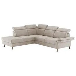 Ecksofa Home Affaire "Calypso L-Form" Sofas Gr. B/H/T: 259cm x 85cm x 227cm, Flachgewebe, Ottomane links, mit Kopfteilverstellung-mit Armteilfunktion-mit Bettfunktion-mit Stauraum-ohne Relaxfunktion im Sofa 2,5- Sitzer, beige (nature) mit Relaxfunktion motorisch im Sofa 2,5- Sitzer