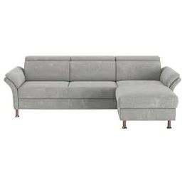 Ecksofa Home Affaire "Calypso L-Form" Sofas Gr. B/H/T: 260cm x 85cm x 172cm, Flachgewebe, Recamiere rechts, ohne Kopfteilverstellung-ohne Armteilfunktion-ohne Bettfunktion-ohne Bettkasten-ohne Relaxfunktion im Sofa 2,5- Sitzer-ohne Relaxfunktion in der Recamiere, grau (hellgrau) mit motorischen Funktionen im Sofa und Recamiere