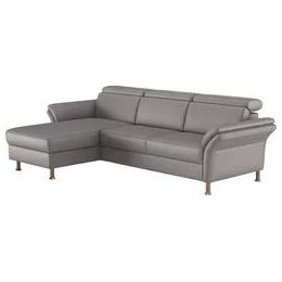 Ecksofa Home Affaire "Calypso L-Form" Sofas Gr. B/H/T: 260cm x 85cm x 172cm, Luxus-Microfaser, Recamiere links, mit Kopfteilverstellung-mit Armteilfunktion-mit Bettfunktion-mit Bettkasten-ohne Relaxfunktion im Sofa 2,5- Sitzer-ohne Relaxfunktion in der Recamiere, grau (hellgrau) mit motorischen Funktionen im Sofa und Recamiere