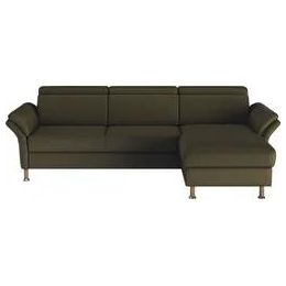 Ecksofa Home Affaire "Calypso L-Form" Sofas Gr. B/H/T: 260cm x 85cm x 172cm, Luxus-Microfaser in Lederoptik, Recamiere rechts, mit Kopfteilverstellung-mit Armteilfunktion-ohne Bettfunktion-ohne Bettkasten-ohne Relaxfunktion im Sofa 2,5- Sitzer-ohne Relaxfunktion in der Recamiere, grün (olive) mit motorischen Funktionen im Sofa und Recamiere