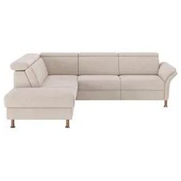 Ecksofa Home Affaire "Calypso L-Form" Sofas Gr. B/H/T: 259cm x 85cm x 227cm, Struktur, Ottomane links, mit Kopfteilverstellung-mit Armteilfunktion-ohne Bettfunktion-ohne Stauraum-mit Relaxfunktion im Sofa 2,5- Sitzer, beige (linen) mit Relaxfunktion motorisch im Sofa 2,5- Sitzer