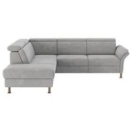 Ecksofa Home Affaire "Calypso L-Form" Sofas Gr. B/H/T: 259cm x 85cm x 227cm, Flachgewebe, Ottomane links, ohne Kopfteilverstellung-ohne Armteilfunktion-ohne Bettfunktion-ohne Stauraum-ohne Relaxfunktion im Sofa 2,5- Sitzer, grau (hellgrau) mit Relaxfunktion motorisch im Sofa 2,5- Sitzer