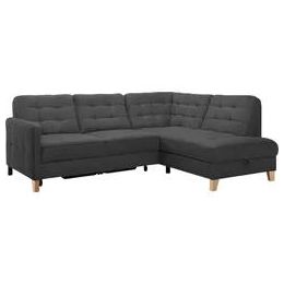 Ecksofa exxpo - SOFA FASHION "Elio, kompakt und komfortabel, bequem, zeitloses Design, L-Form" Sofas Gr. B/H/T: 228cm x 84cm x 174cm, NaturLEDER, Ottomane rechts, mit Bettfunktion und Bettkasten, blau (mystik) wahlweise mit Bettfunktion und Bettkasten