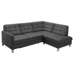 Ecksofa exxpo - SOFA FASHION "Elio, kompakt und komfortabel, bequem, zeitloses Design, L-Form" Sofas Gr. B/H/T: 228cm x 84cm x 174cm, NaturLEDER, Ottomane rechts, ohne Bettfunktion und Bettkasten, blau (mystik) wahlweise mit Bettfunktion und Bettkasten