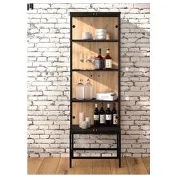 Fif Möbel Vitrine FIF MÖBEL "STEP", schwarz (wildeiche, schwarz), B:57,6cm H:176cm T:32,7cm, Spanplatte, MDF, Metall, Glas, Schränke